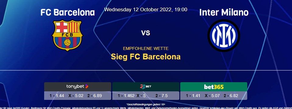 FC Barcelona – Inter Mailand (12.10.2022): Prognose und Tipps