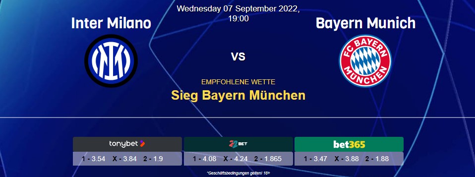 Inter Mailand – Bayern München (07.09.2022): Prognose und Tipps