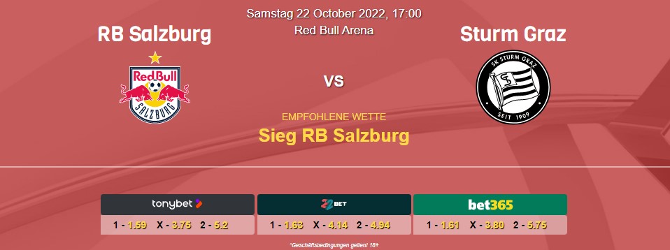 RB Salzburg – Sturm Graz (22.10.2022): Prognose und Tipps