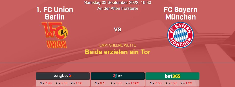Union Berlin – Bayern München (03.09.2022): Prognose und Tipps
